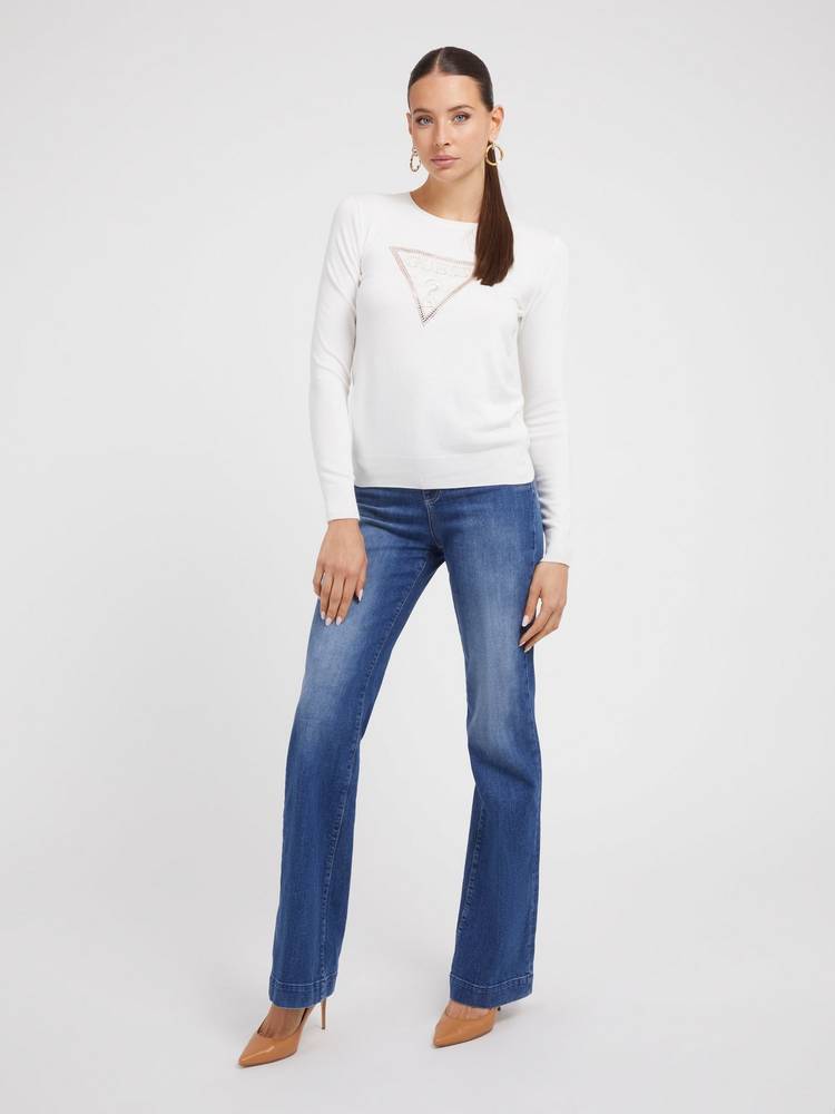GUESS Diane Triangle Logo Sweater - Maglia bianco Pullover e Cardigan ...